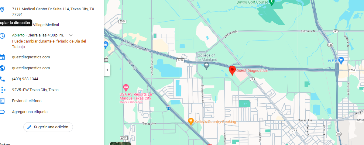 Teléfono Quest Diagnostics League City Texas